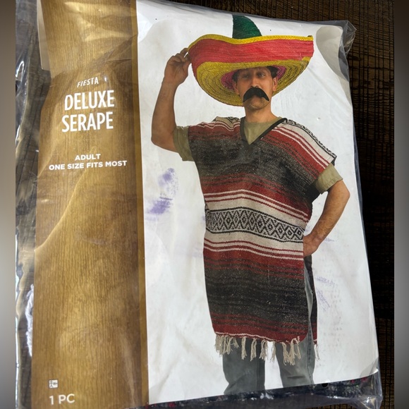 Other | Mens Fiesta Serape Knit Poncho Onesize Costume Stickon Mustache ...